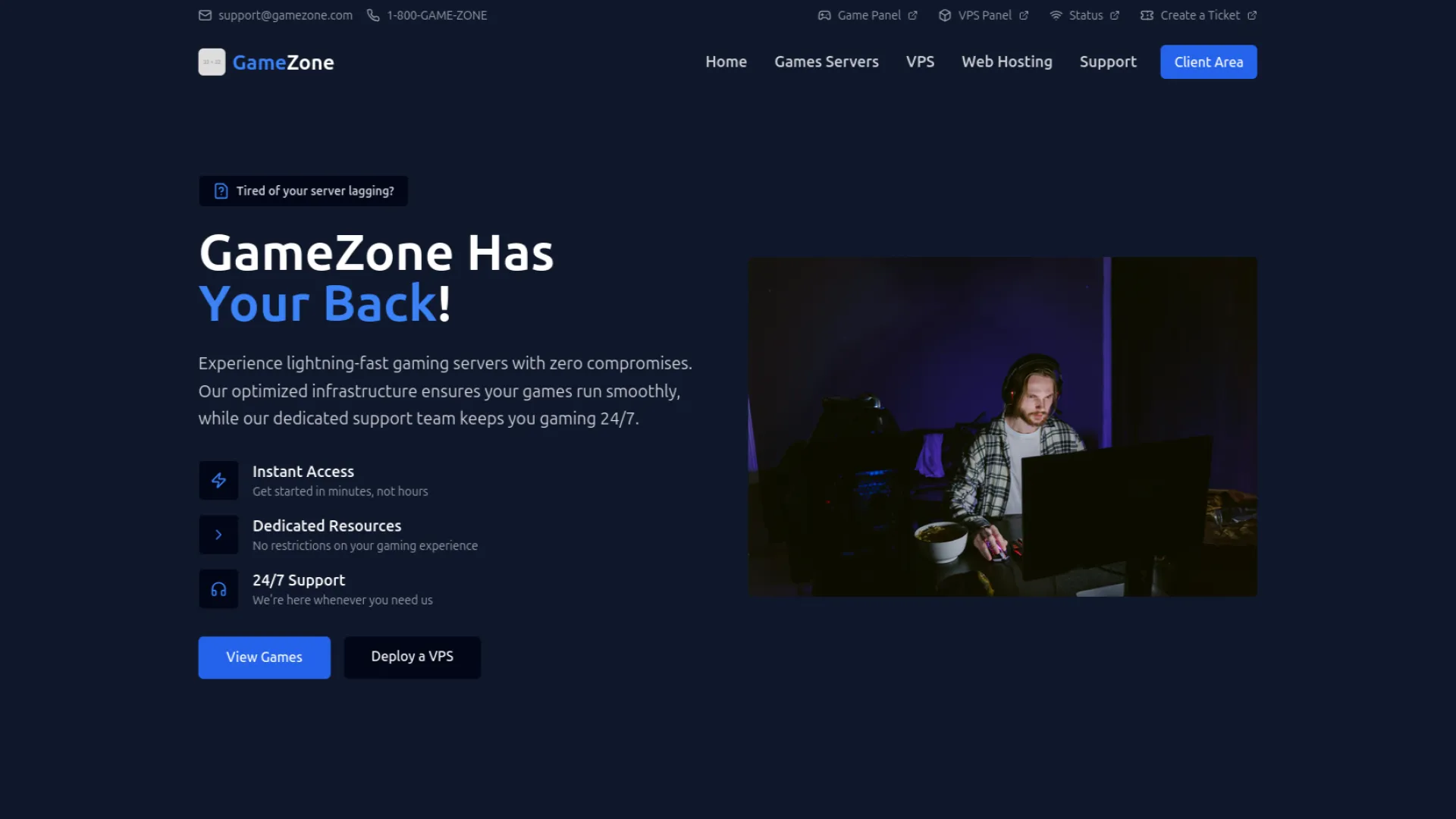 GameZone - Hosting Company Template